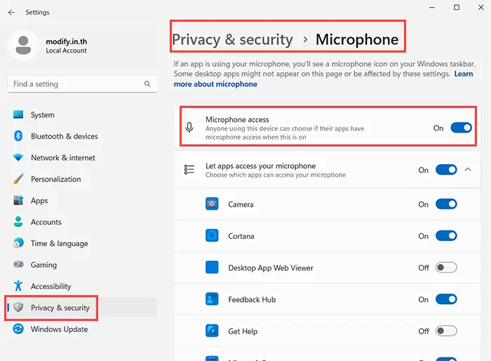 วิธีตั้งค่า Microphone access ตั้งค่าการอนุญาต การใช้ไมโครโฟน Windows ...