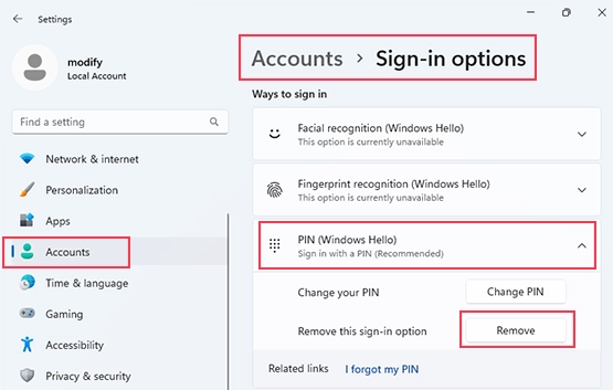 วิธียกเลิก PIN เข้าสู่ระบบ Windows 11 ไม่ใช้ Microsoft Account เปลี่ยน ...